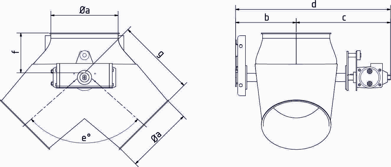 Modular two way valve 2x45° pneumatic - Schmelzer